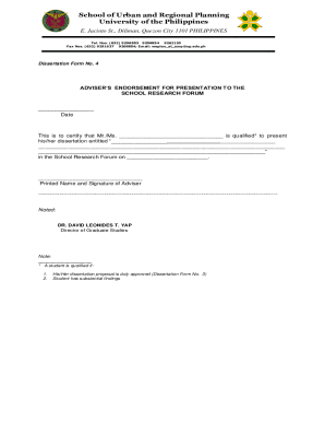 Fillable Online Dissertation Form No. 2 - UP SURP Fax Email Print - pdfFiller
