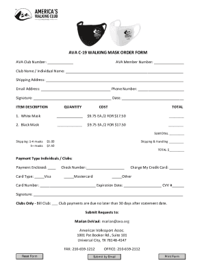 Fillable Online ava c-19 walking mask order form Fax Email Print ...