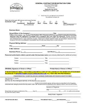 Fillable Online General Contractor Registration Form - Flower Mound, TX ...