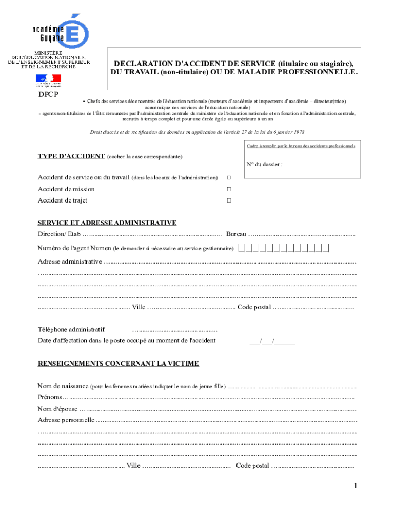 Remplissable En Ligne Les accidents de service ou les accidents du travail Fax Email Imprimer ...