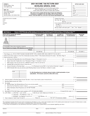 Fillable Online 2021 INCOME TAX RETURN 2021 BOWLING GREEN, OHIO Fax ...