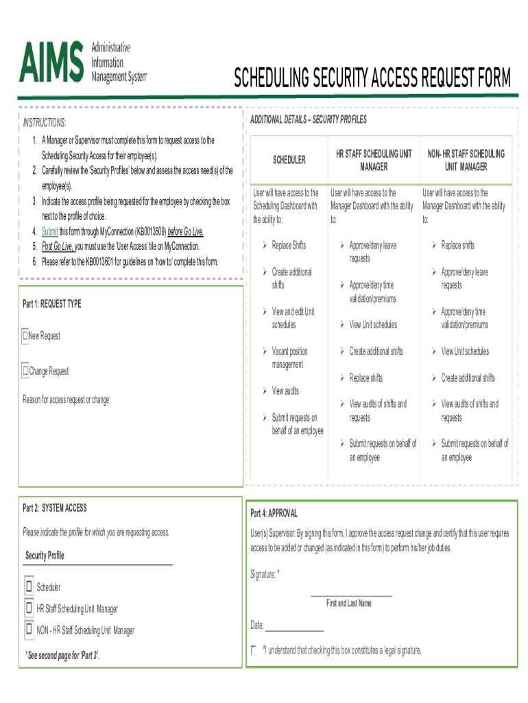 Fillable Online SCHEDULING SECURITY ACCESS REQUEST FORM Fax Email Print - pdfFiller