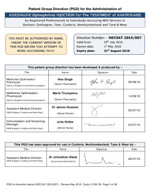 Fillable Online Patient Group Direction (PGD) for the Administration of ...