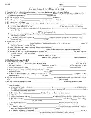 Fillable Online President Truman & the Cold War (1945-1953) Fax Email ...