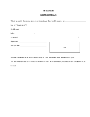 Fillable Online INCOME CERTIFICATE PROFORMA - Sainik School Tilaiya Fax ...