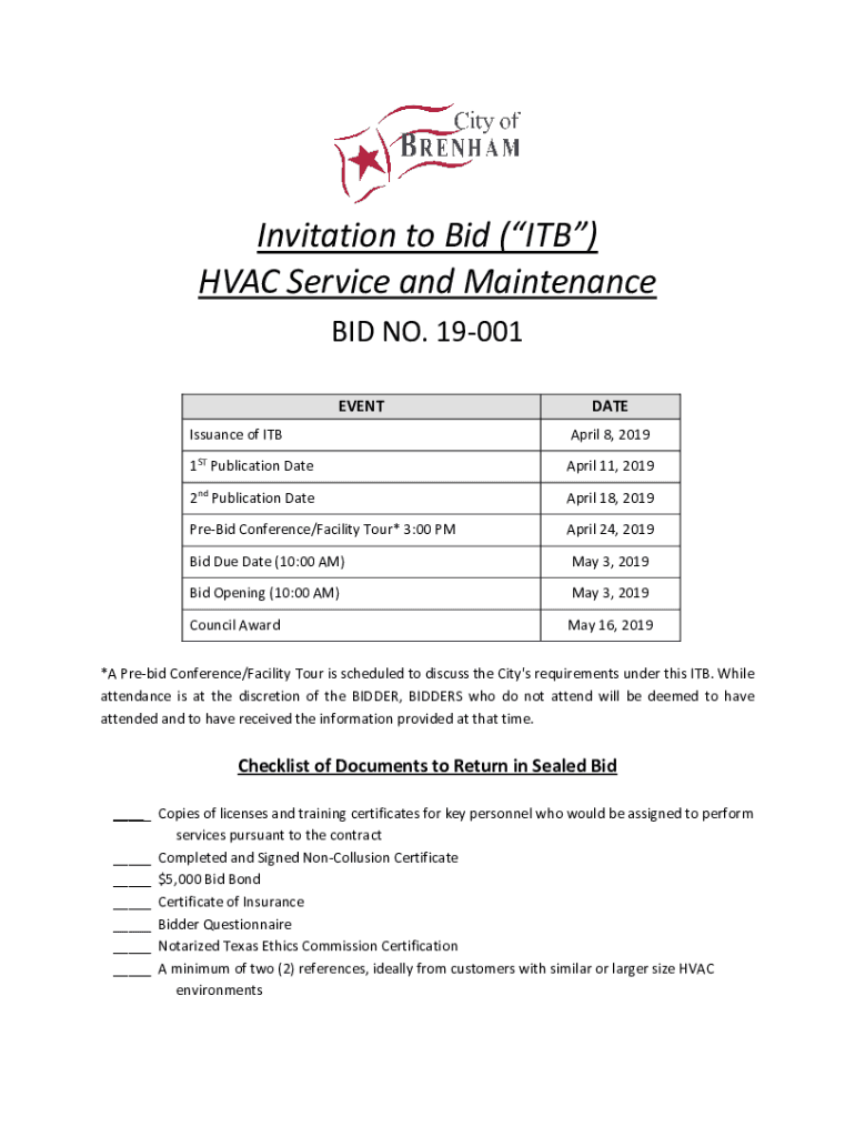 Fillable Online Invitation to Bid (ITB) HVAC Service and Maintenance Fax Email Print - pdfFiller