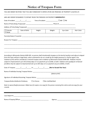 Fillable Online NOTICE OF TRESPASS FORM - Golden Valley, MN Fax Email ...