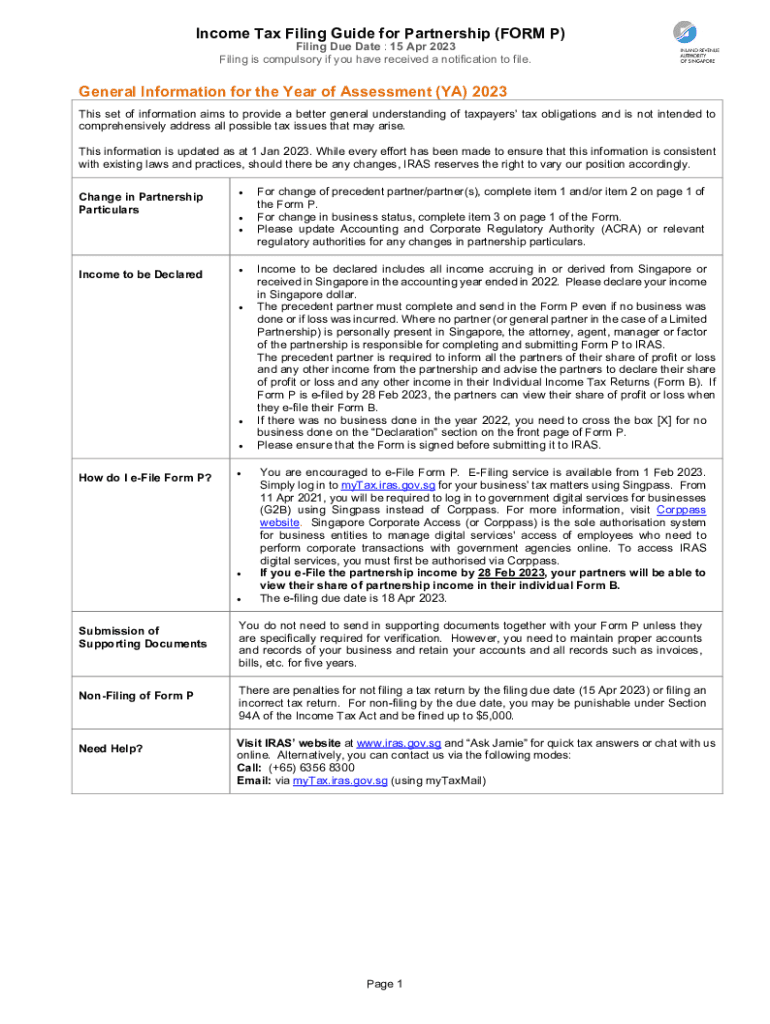 Fillable Online Income Tax Filing Guide for Partnership (FORM P) - IRAS ...