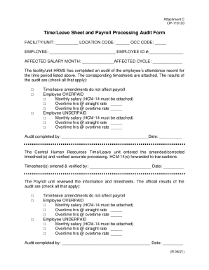 Fillable Online Time/Leave Sheet and Payroll Processing Audit Form Fax ...