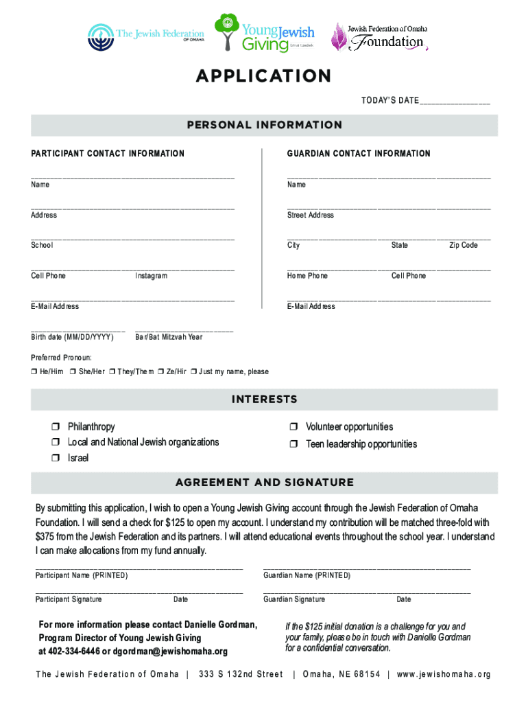 Fillable Online APPLICATION - The Jewish Federation of Omaha Fax Email ...