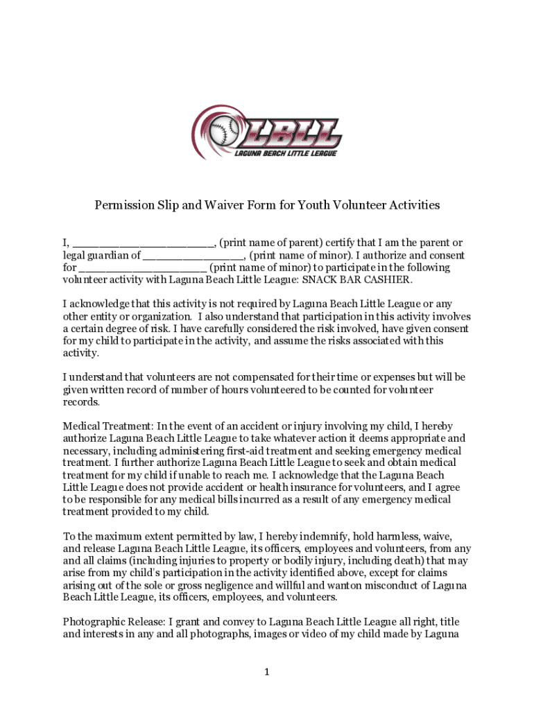 Fillable Online Permission Slip for Snack Bar Volunteer (FINAL) Fax ...