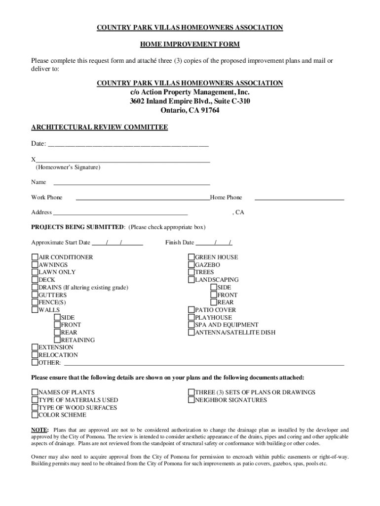 Fillable Online ARCHITECTURAL IMPROVEMENT REQUEST FORM VILLAS ... Fax ...