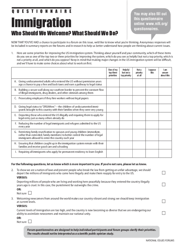 Fillable Online Immigration: Who Should We Welcome? What Should We Do ...