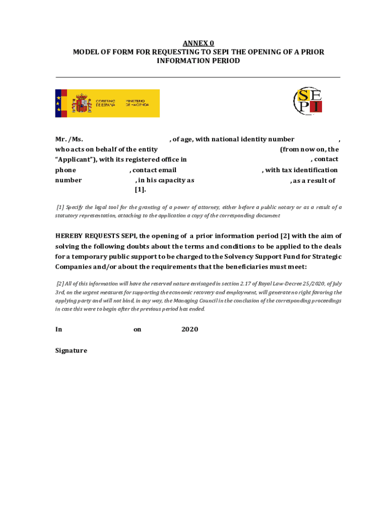 Fillable Online ANNEX 0. MODEL OF FORM FOR REQUESTING TO SEPI THE ...