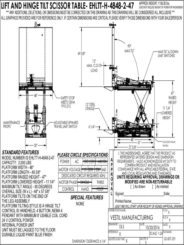 Fillable Online LIFT AND HINGE TILT SCISSOR TABLE- EHLTT-H-4848-2-47 ...