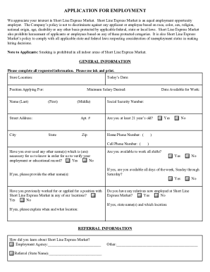 Fillable Online application for employment - Short Line Express Market ...