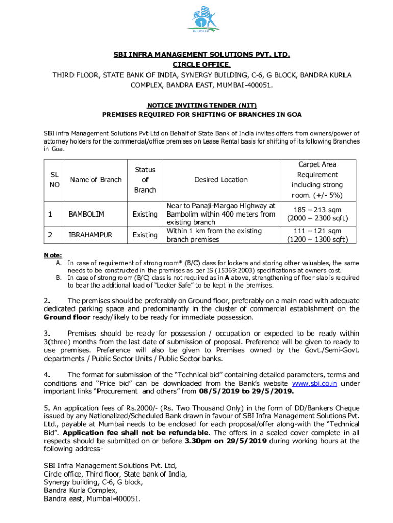 Fillable Online PREMISES REQUIRED FOR SHIFTING OF BRANCHES IN GOA Fax ...