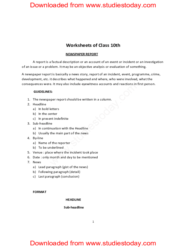 Fillable Online Class 10: Report Writing - Let's Learn through Net Fax ...