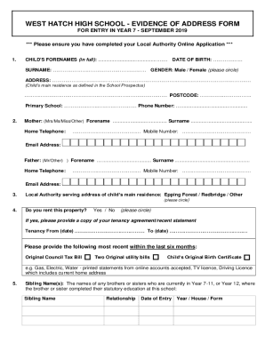 Fillable Online EVIDENCE OF ADDRESS FORM FOR ENTRY IN YEAR 7 Fax Email ...