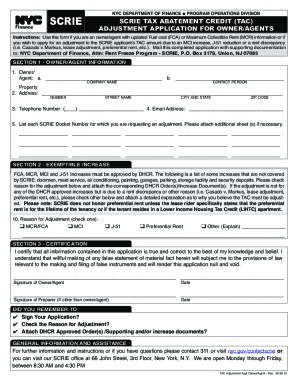 Fillable Online scrie tax abatement credit (tac) adjustment application ...