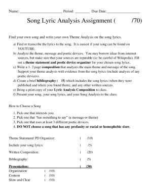 Fillable Online Song Lyrics Analysis Worksheet Fax Email Print - pdfFiller
