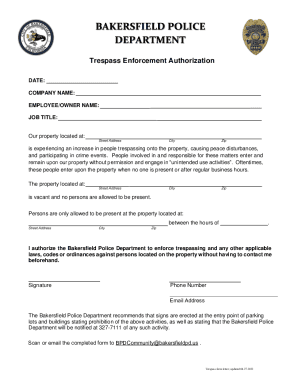 Fillable Online Business Trespass Authorization Form - City of Port ...