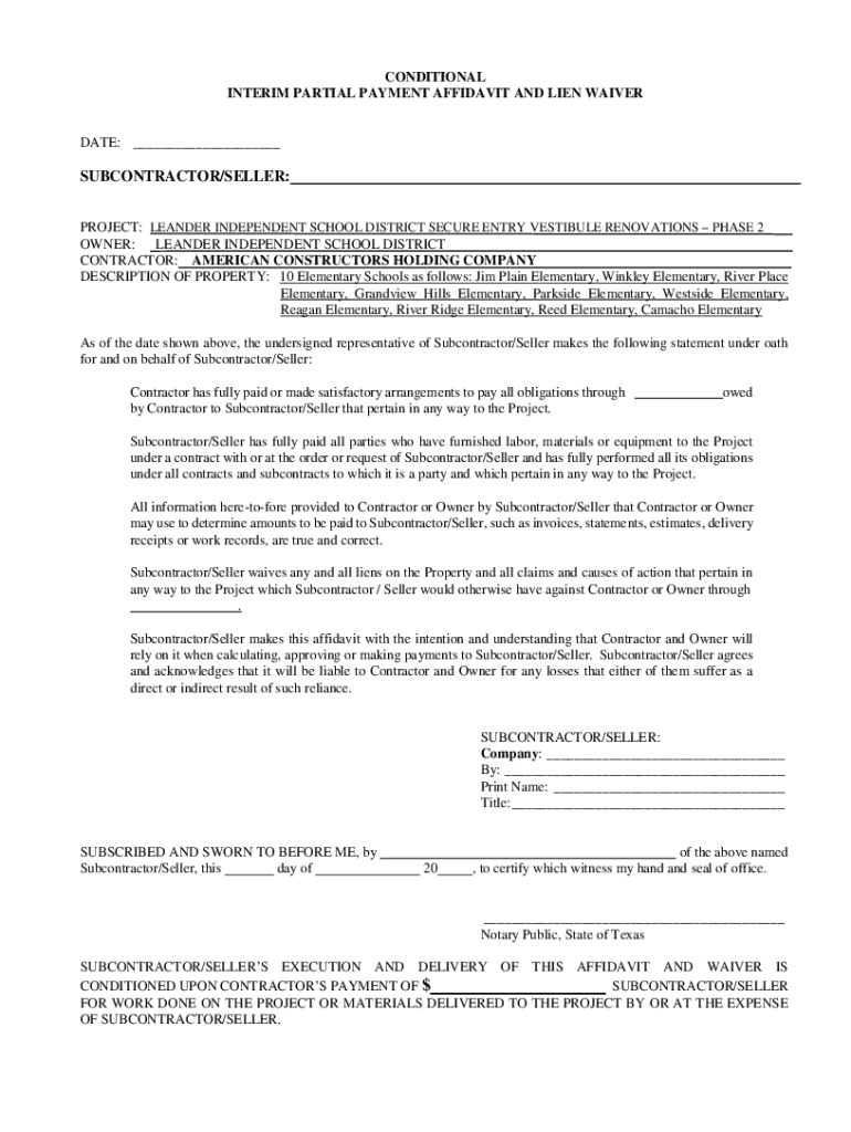 Fillable Online affidavit of payment and partial release of claims ...