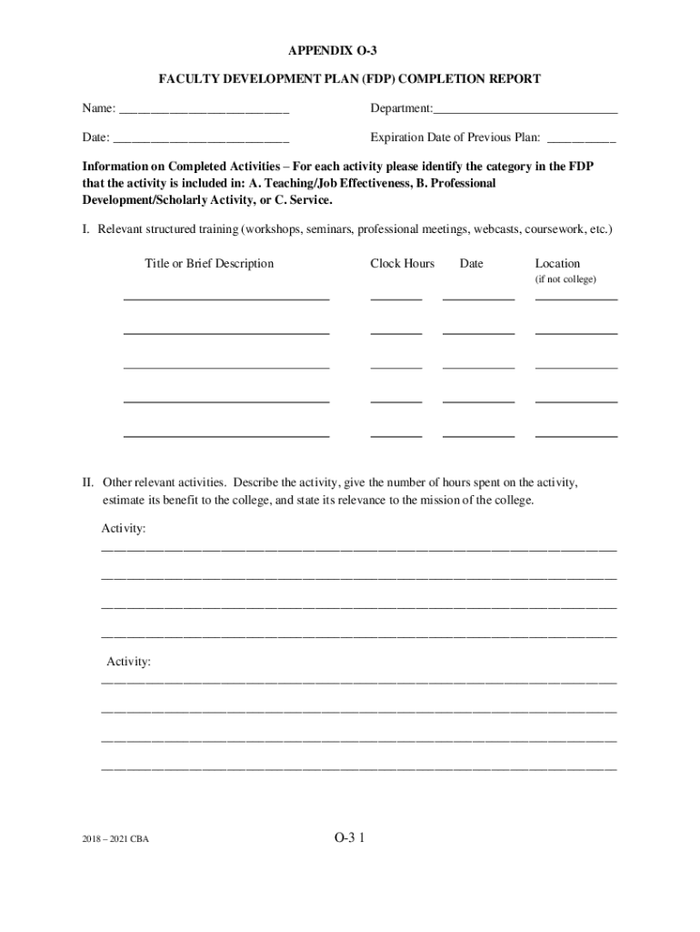Fillable Online appendix o3 faculty development plan (fdp) completion ...
