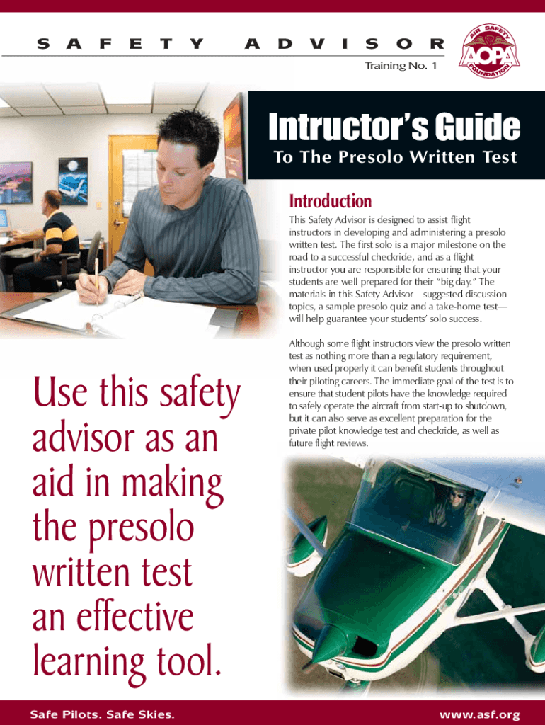 Fillable Online AOPA - Instructors Guide To The Pre-Solo Written Test ...