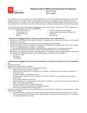 Fillable Online Proctor Testing Code of Ethics and Security Procedures ...