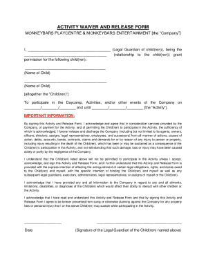 Fillable Online ACTIVITY WAIVER AND RELEASE FORM Fax Email Print ...