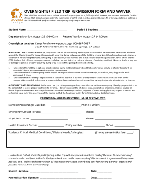 Fillable Online FIELD TRIP PERMISSION FORM AND WAIVER 1 Fax Email Print ...