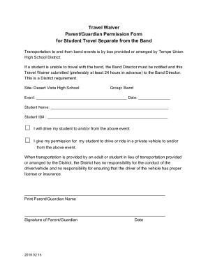 Fillable Online Travel Waiver Parent/Guardian Permission Form for ...