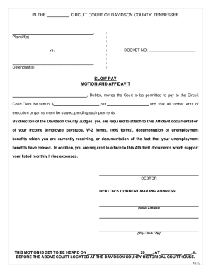 Fillable Online circuitclerk nashville Slow Pay Motion and Affidavit ...