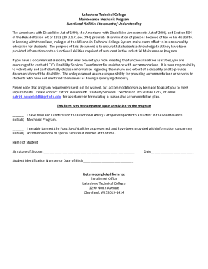 Fillable Online Maintenance Mechanic Program Functional Abilities ...