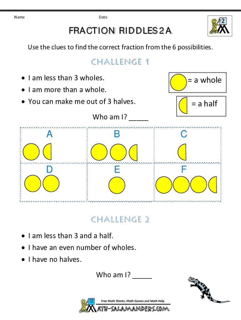 Fillable Online Fractions For Kids Fraction Riddles (easier) - Math ...