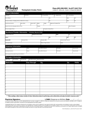 Fillable Online Transplant Intake Form - Amber Specialty Pharmacy Fax ...