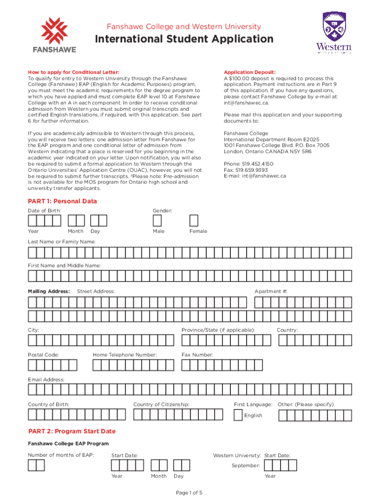 Fillable Online Fanshawe College and Western University International ...