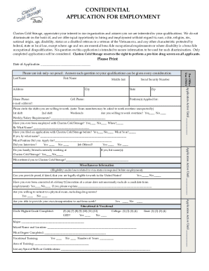 Fillable Online Application for Employment - Eskimo Cold Storage Fax ...