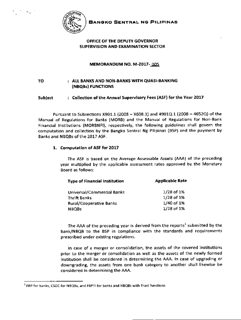 Fillable Online Collection of the Annual Supervisory Fees (ASF) for the ...