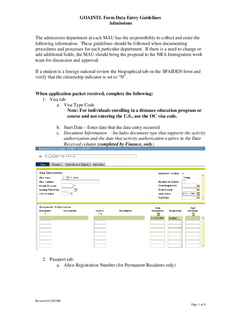 Fillable Online GOAINTL Form Data Entry Guidelines Registrar Fax Email ...
