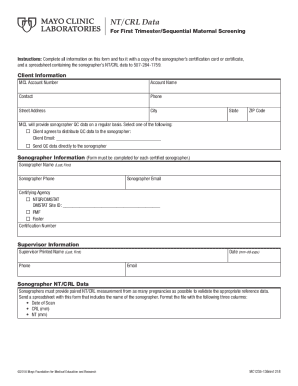 Fillable Online MCL - NT/CRL Data for First Trimester/Sequential ...