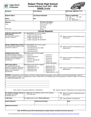 Fillable Online Robert Thirsk High School - Course Selection Form 2021 ...