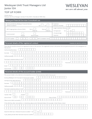Fillable Online Wesleyan Unit Trust Managers Ltd Junior ISA TOP UP FORM ...