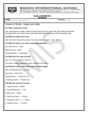 Fillable Online Worksheet for Class 7 Science Chapter 5: Acid Base and ...
