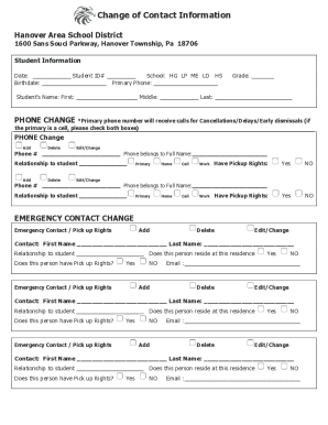 Fillable Online Change of Contact Information - Hanover Area School ...