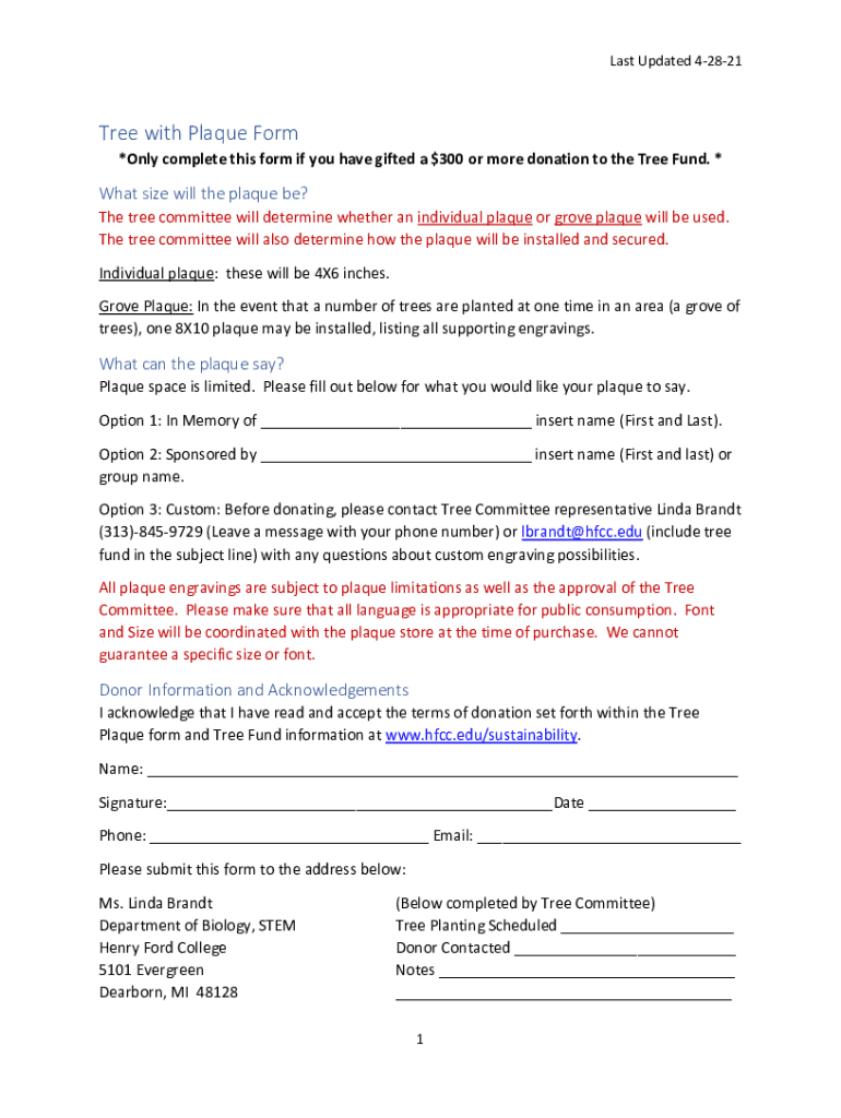 Fillable Online Memorial Tree Application Form - City of Janesville Fax ...