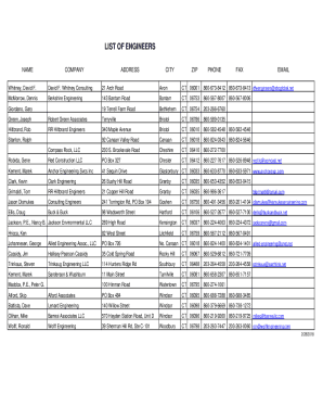 Fillable Online LIST OF ENGINEERS Fax Email Print - pdfFiller