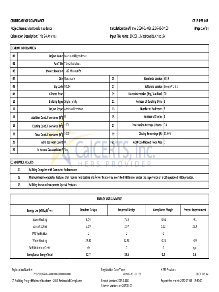 Fillable Online CERTIFICATE OF COMPLIANCE CF1R-PRF-01E Project Name ...