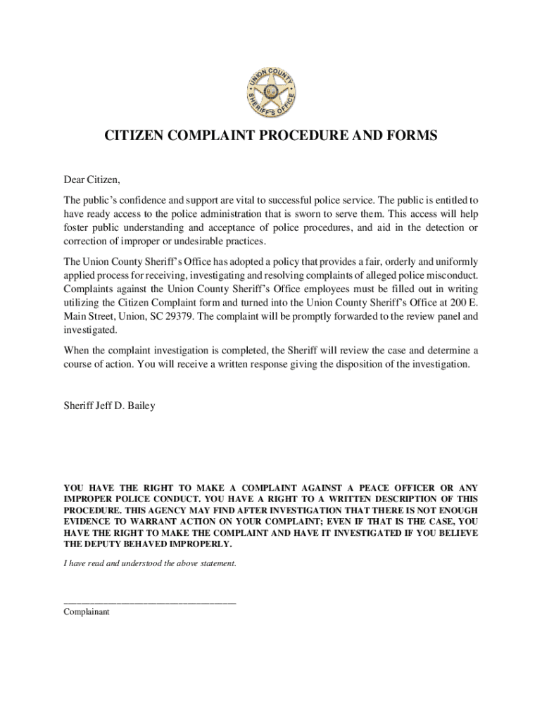 Fillable Online citizen complaint procedure and forms - Butler, Alabama ...